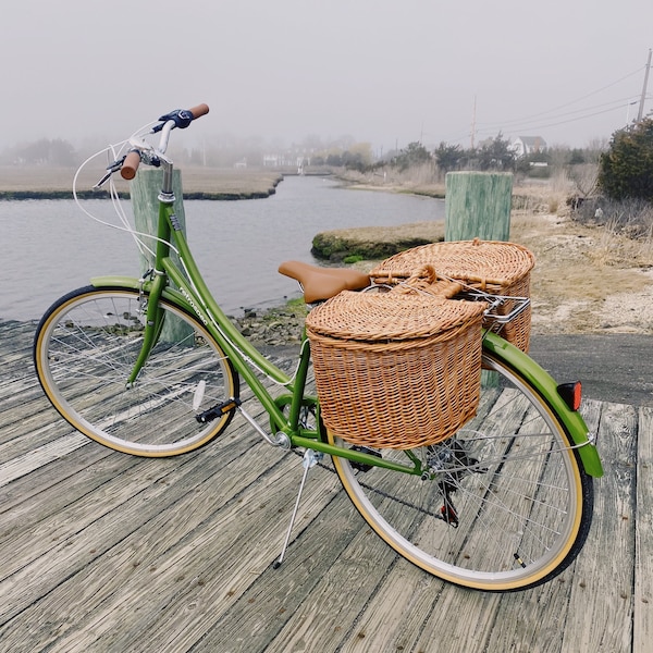 Hand-woven Wicker Bicycle Double Basket, Lidded Wicker Bicycle Double ...