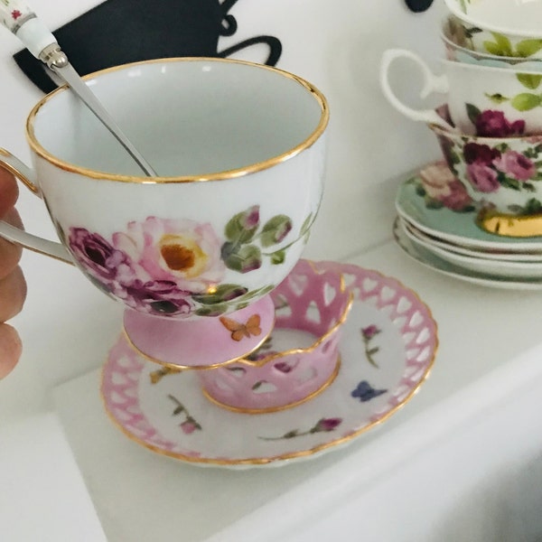 Pink Rose and Turquoise Tea Set - Etsy