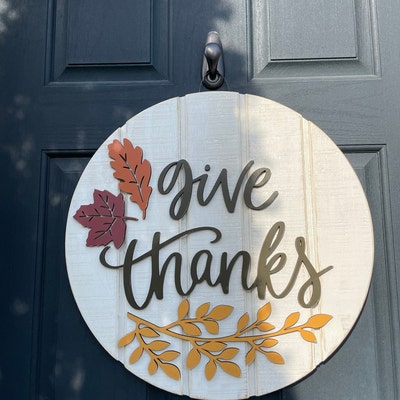 Give Thanks Door Sign, Fall Door Hanger, Autumn Fall Leaves, Rustic ...