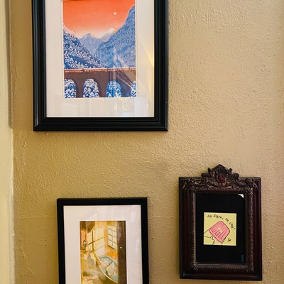 A4 Risograph Print. Slow Train Through Sunset Snowy Mountain Bridge. 2 ...