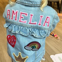 Personalised Custom Denim Jacket Kids Unisex Patch - Ruffle Frill Back ...