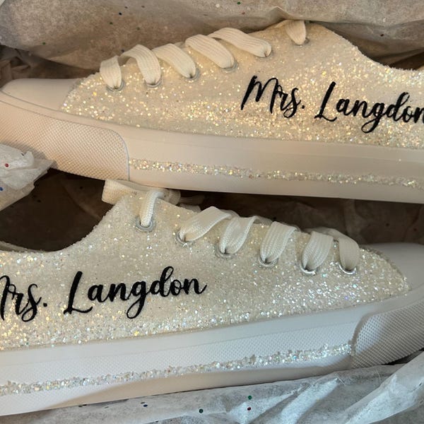 Lilac Purple Wedding Sneakers for Bride, Sparkle Glitter Sneakers ...