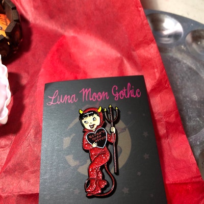 Vintage Devil Girl SATAN'S MAIN BITCH Enamel Pin - Etsy