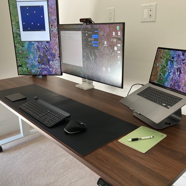 Vintage Black Genuine Desk Mat, Leather Desk Mat Pad With Corners ...