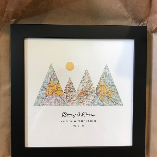 Adventure Together® Map Mountain Art Print Personalized Wedding or ...
