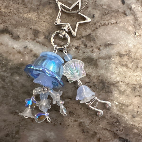 Y2k Deep Sea Dark and Light Blues Jellyfish Aesthetic Beaded Keychain ...