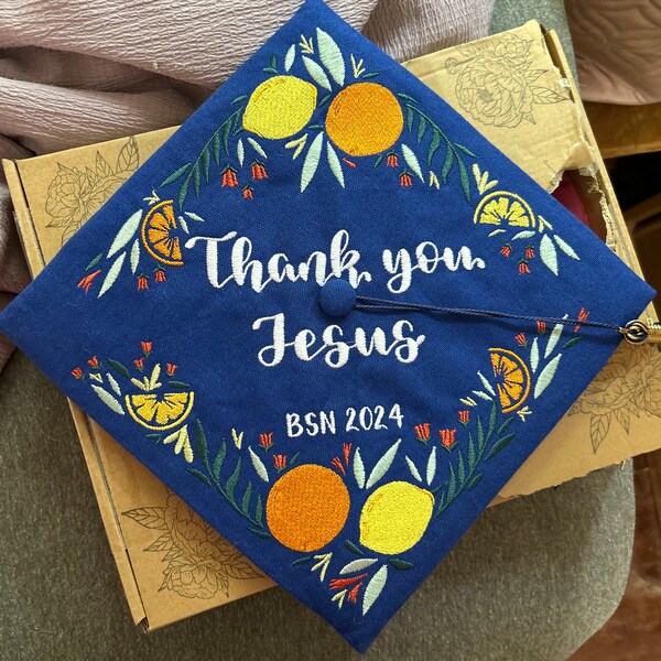 Embroidered Graduation Cap Topper | Lemon Graduation Cap Decoration ...