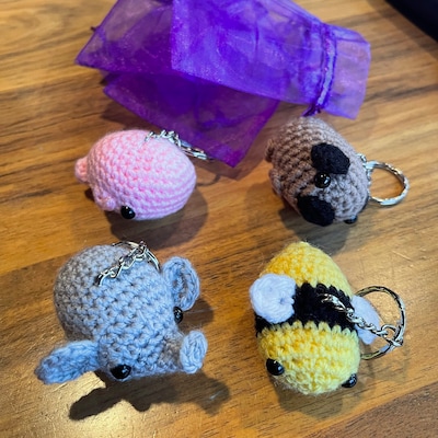 Little Tiny Cute Animal Gifts Crochet Keyring Chicks Bunnys Panda Hippo ...