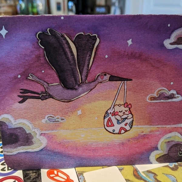 Togepi's Stork, Pokemon New Baby Cards for Nerds - Etsy
