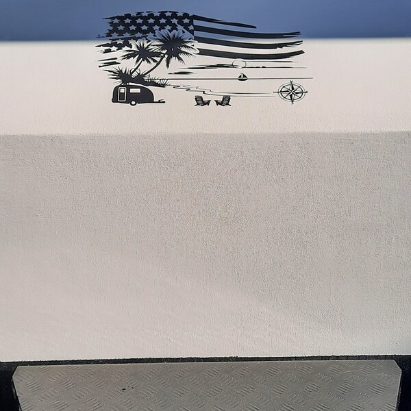 Patriotic Beach Rv Camper Decal With Flag and Personalized With Trailer ...