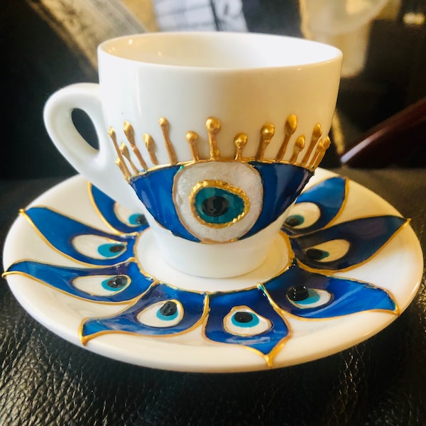 Evil Eye Design Mug/ Hand Painted Evil Eye Mugs/ Nazar Eye Protection ...