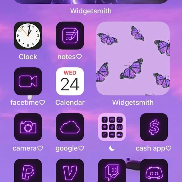 Purple Neon App Icons, Neon Aesthetic Ios 14 Icons, iPhone Icon Pack ...