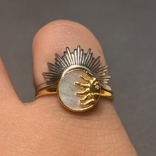 Sun Ring - Dainty Sun Ring - Stacking Ring - Mother of Pearl Ring ...