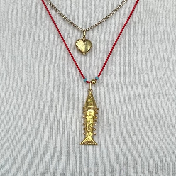 925 Sterling Silver Fish Necklace, Gold Fish Necklace, Red String ...