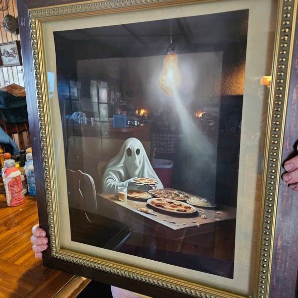 Ghost Eating Pizza, Vintage Poster, Art Poster Print, Dark Academia ...