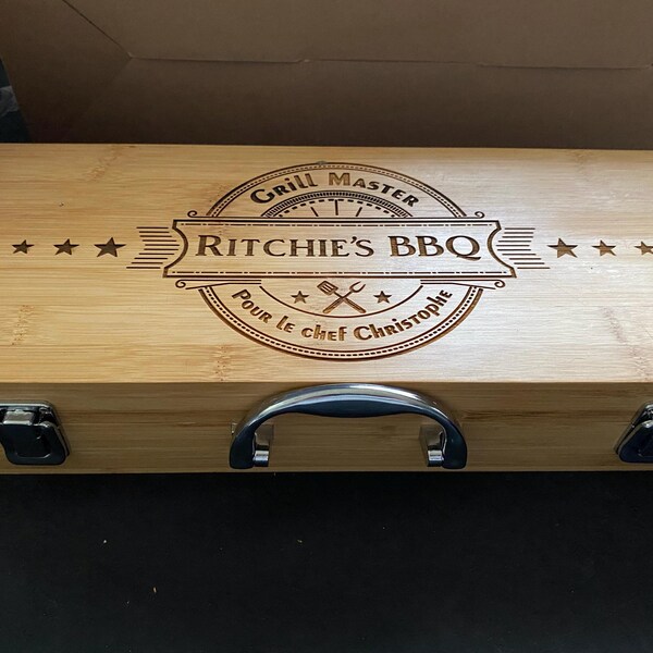 Personalized Barbecue Set With 5 Grilling Tools- Custom Engraved BBQ ...