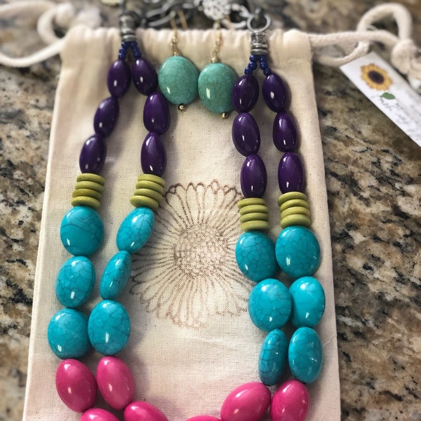 Ipanema Necklace Bombona and Acai Seed Necklace Orange and Turquoise ...
