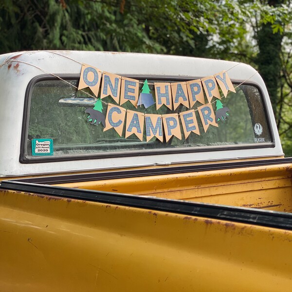 One Happy Camper Banner. Lumberjack Banner. Camping Birthday Banner ...