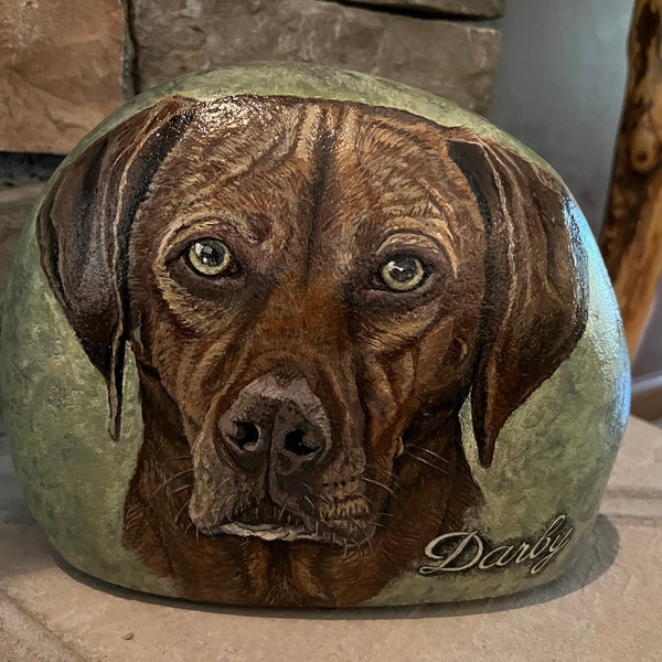 Custom Curled up Pet Portrait Rocks, Hand Painted Commissions for Dogs ...