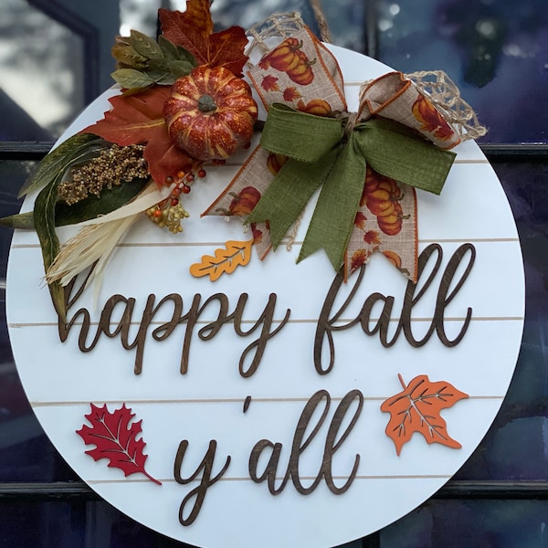Fall Front Door Decor, Happy Fall Y’all Door Hanger, 3D Lettering ...