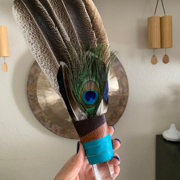 Beautiful Black Smudge Feather Fan. Shamanic Feather Fan for Smudging ...