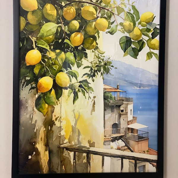 Positano Watercolor Lemon Tree Wall Art Amalfi Coast Painting Italian ...
