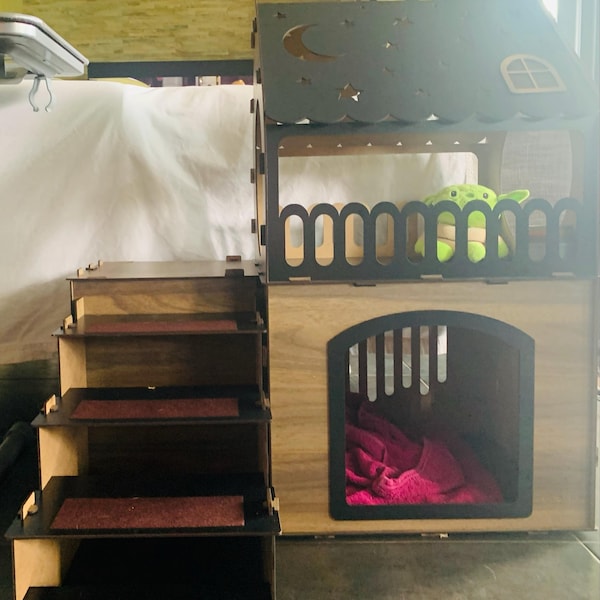 Wooden Rabbit House, Two Storey Rabbit Castle, Modern Rabbit Furniture ...