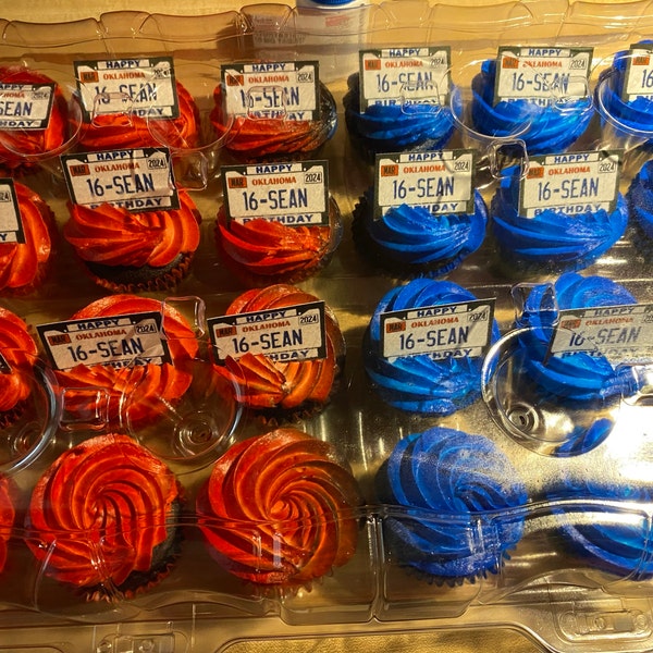 20 Custom License Plates Edible Images. Miniature Sweet 16 Cupcake ...