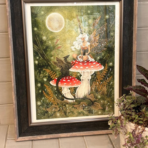 Fairy Art Watercolor Print - Story Time - Fantasy Art. Dragon Art. Whimsical. Illustration. - Etsy