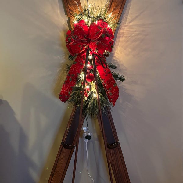 6ft Decorative Wooden Snow Skis W/poles - Etsy