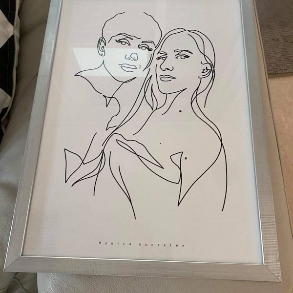 CUSTOM PORTRAIT, Personalised Line Drawing From Photo, Minimal Couple ...