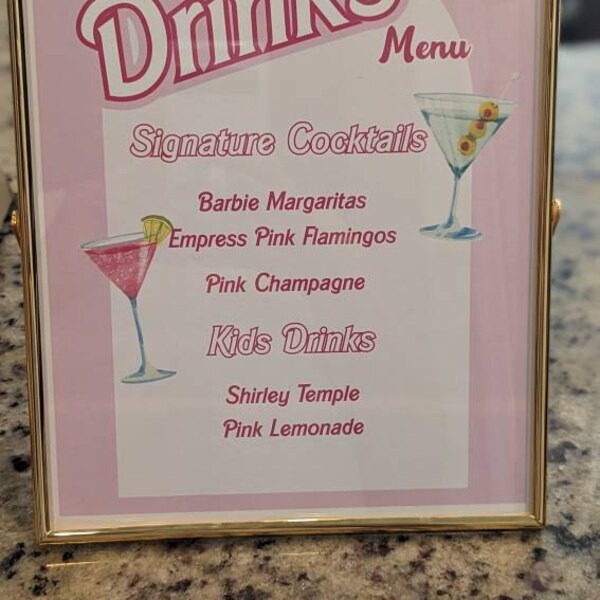Barb Doll Signature Drinks Menu, Dollie Bar Menu Pink, Barb ...