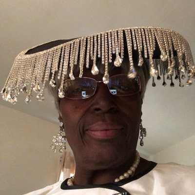 Black Flat Hat Fascinator/wide Brim Hat/fringe Hat/ Black Hat/silver ...