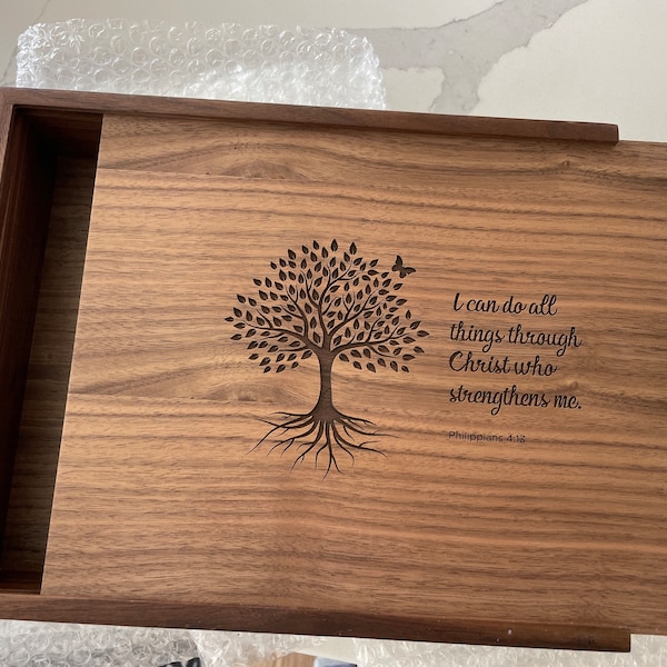 8x10" Large Wood Memory Box - Engraved Walnut Box for Cards Photos ...