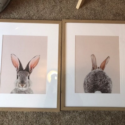 Rabbit Print Set of 2 Bunny Prints Pink Nursery Wall Art - Etsy