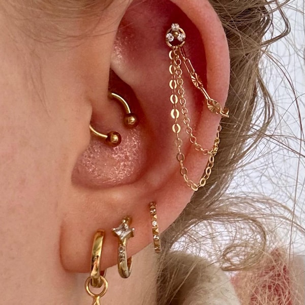Star Conch Ear Piercing, Conch Piercing, Conch Hoop Earring, Gold ...