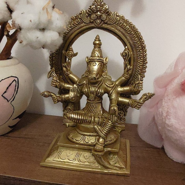 Lord Ganesha Statue Brass, Ganesha With Stonework on Singhasan for ...