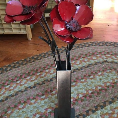 Metal Poppy Flower Arrangement Industrial Flower Bouquet Metal Poppy ...