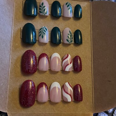 Forest Green Leaf Custom Press on Nails Autumn Luxury False Nails Leaf ...