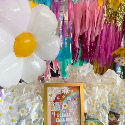 Groovy Birthday Party Decor 70' Daisy Favors Sign Decor Groovy Rainbow ...