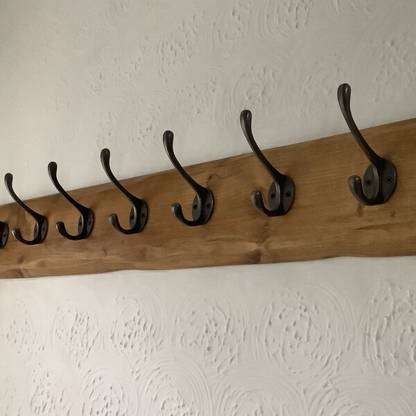 Waney Edge Wooden Coat Rack, Live Edge Wooden Coat Rack, Wooden Coat ...