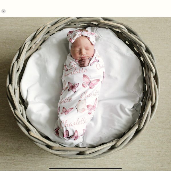 PINK BUTTERFLY Swaddle Blanket PERSONALIZED Newborn Baby Girl Coming ...