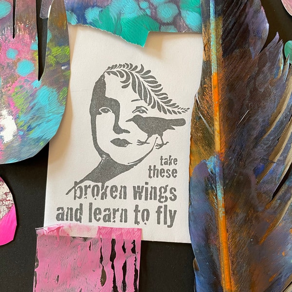 Learn to Fly Collage Bird Face Rubber Stamp Unmounted Rubberstamp EZ ...