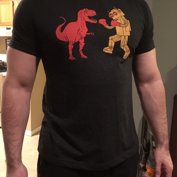 Dinosaur Vs Robot - Unisex Mens T-shirt Retro Scifi Tee Shirt Awesome ...
