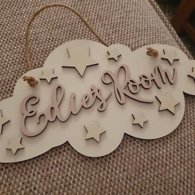 Name Cloud Nursery Cloud Sign Personalised Childrens Bedroom Door Sign ...