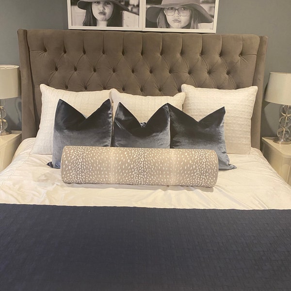 The Bolster : Antelope Linen Print // Grey | Bed Decor | Neutral Linen ...