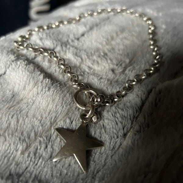 Star T Bar Chain Necklace – Antique Silver Plated Toggle Choker, Star ...