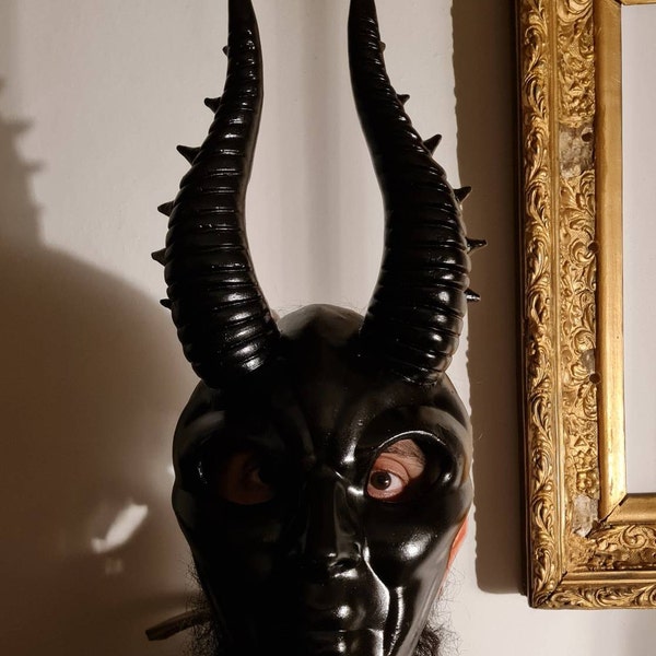 Full Face Demon Mask Gift Black Horned Demon Halloween Italian Parties ...