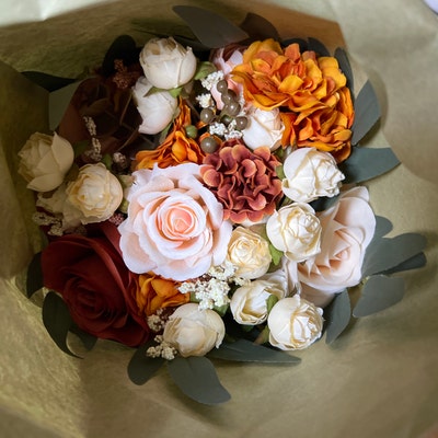 Bridal Bouquet With Burgundy and Rust Orange Flowers Burgundy - Etsy