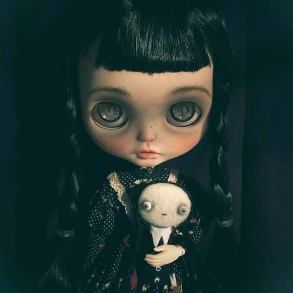 Tiny Wednesday Addams-ish Rag Dolly Gothic Miniature Doll MADE TO ORDER ...